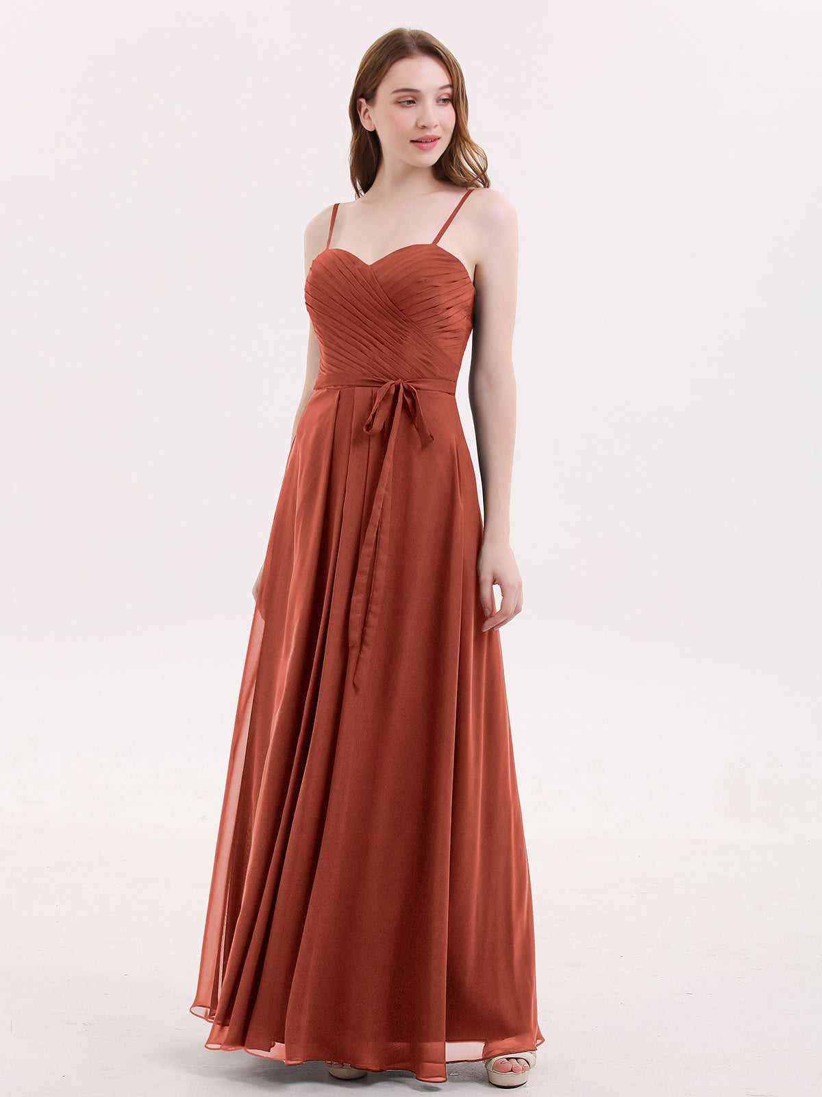 Spaghestti Strap Chiffon Dress with Sweetheart NECK-Rust Plus Size ...