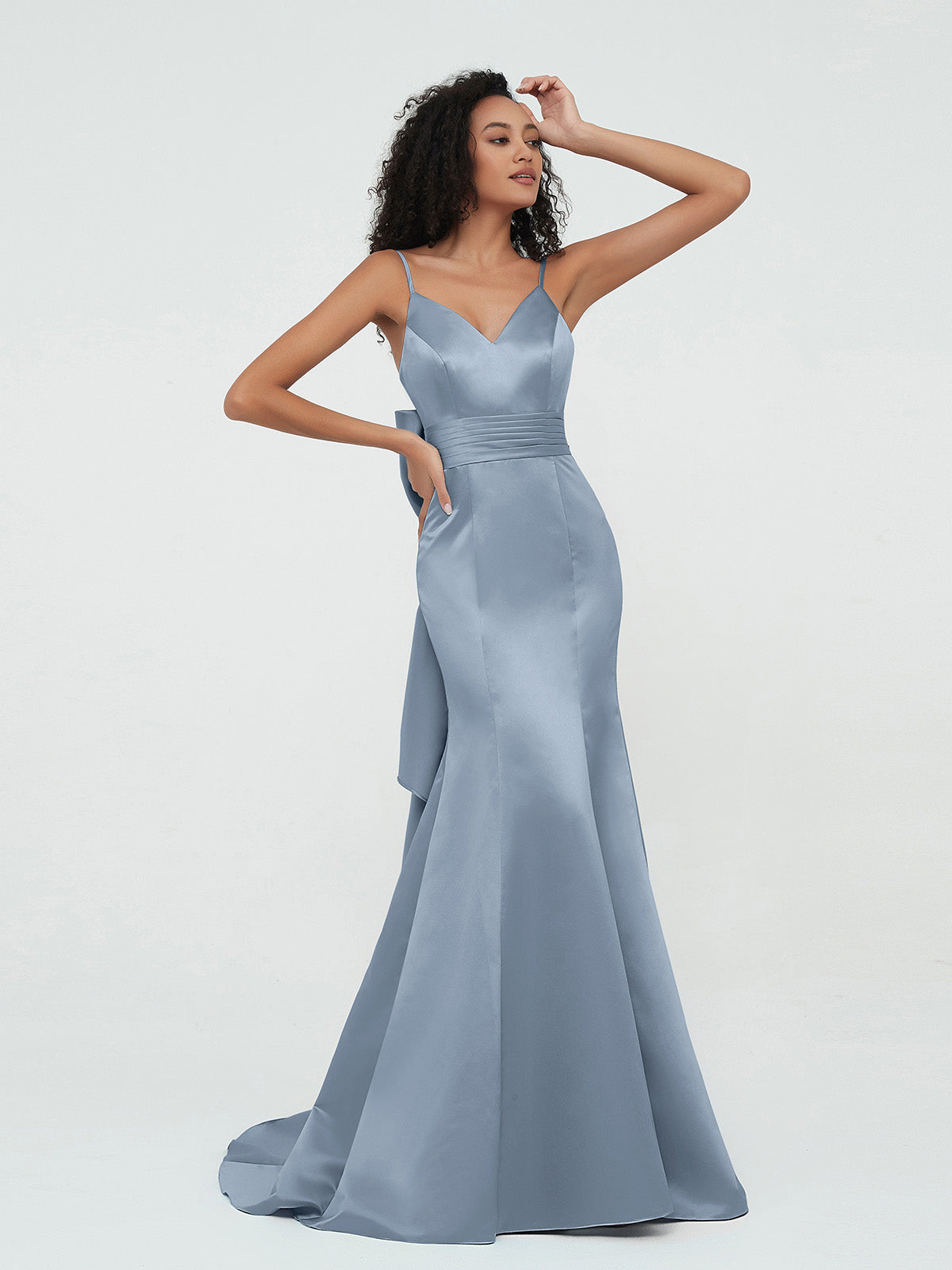 Spaghetti Straps Satin Mermaid Dresses-Dusty Blue – BABARONI