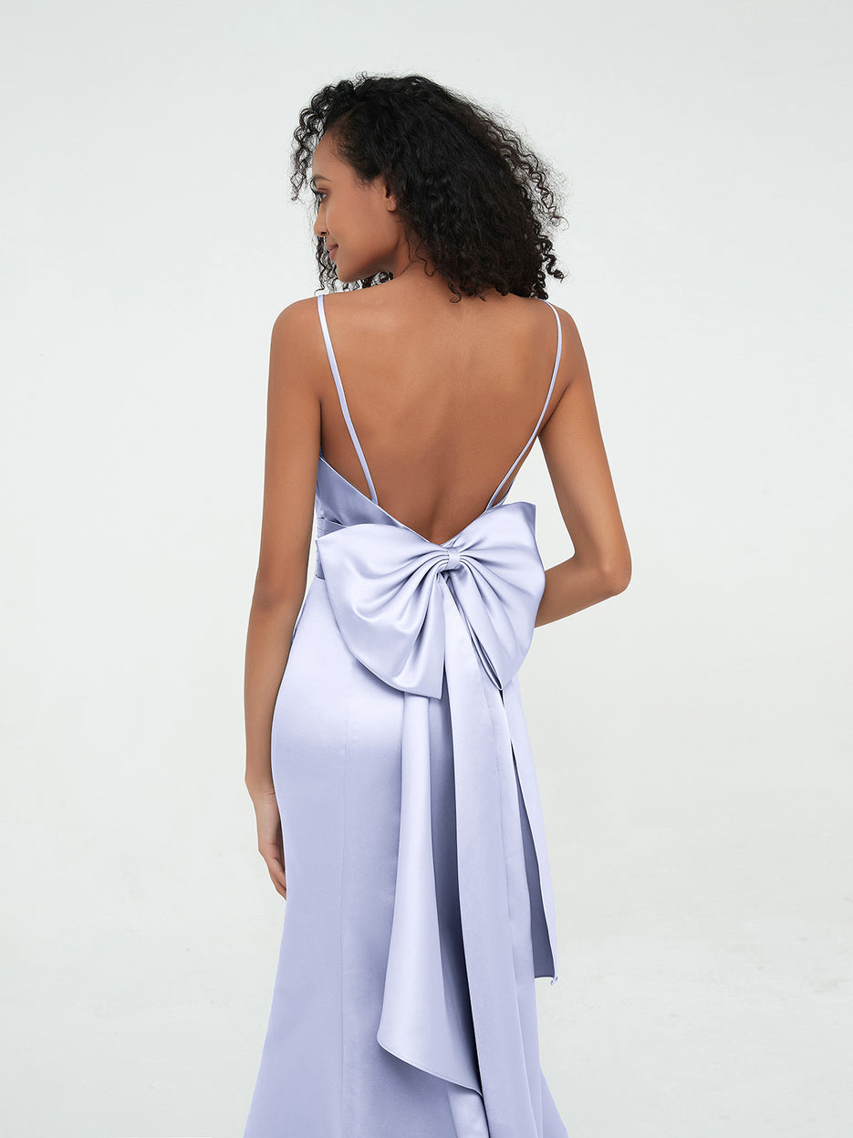 BABARONI Satin Lavender Bridesmaid Dresses Sweetheart Sweep/Brush Train ...