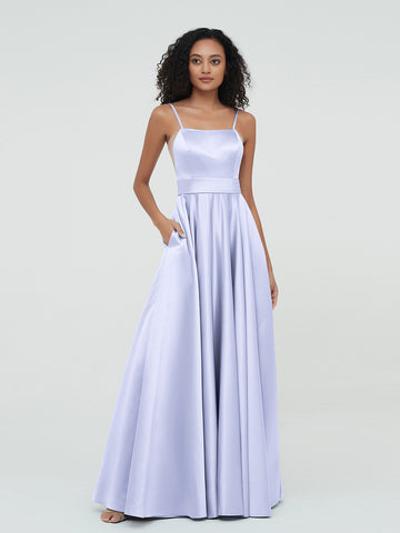 BABARONI Satin Lavender Bridesmaid Dresses Square Floor-length ...