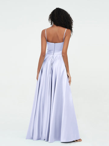 BABARONI Satin Lavender Bridesmaid Dresses Square Floor-length ...