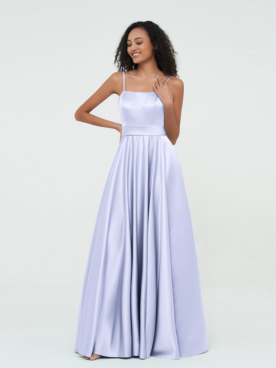 BABARONI Satin Lavender Bridesmaid Dresses Square Floor-length ...