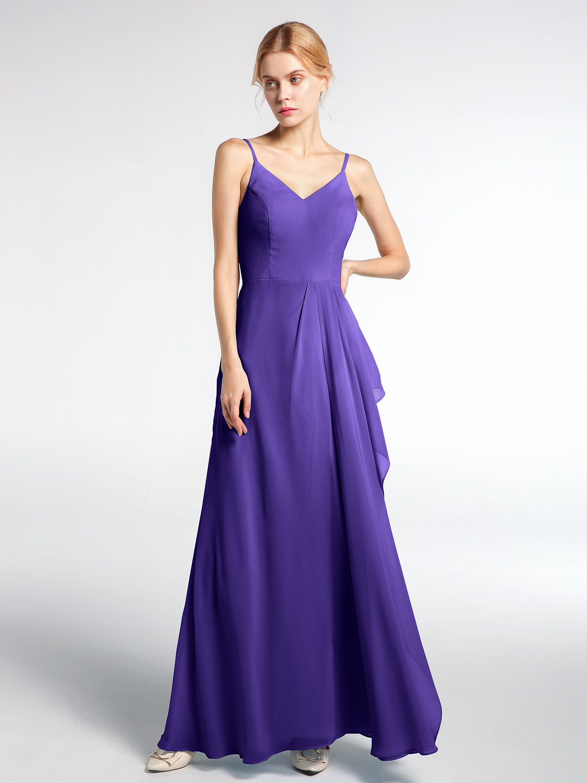 V-neck Chiffon Simple Maxi Dress with Spaghetti Straps-Regency Plus Si ...