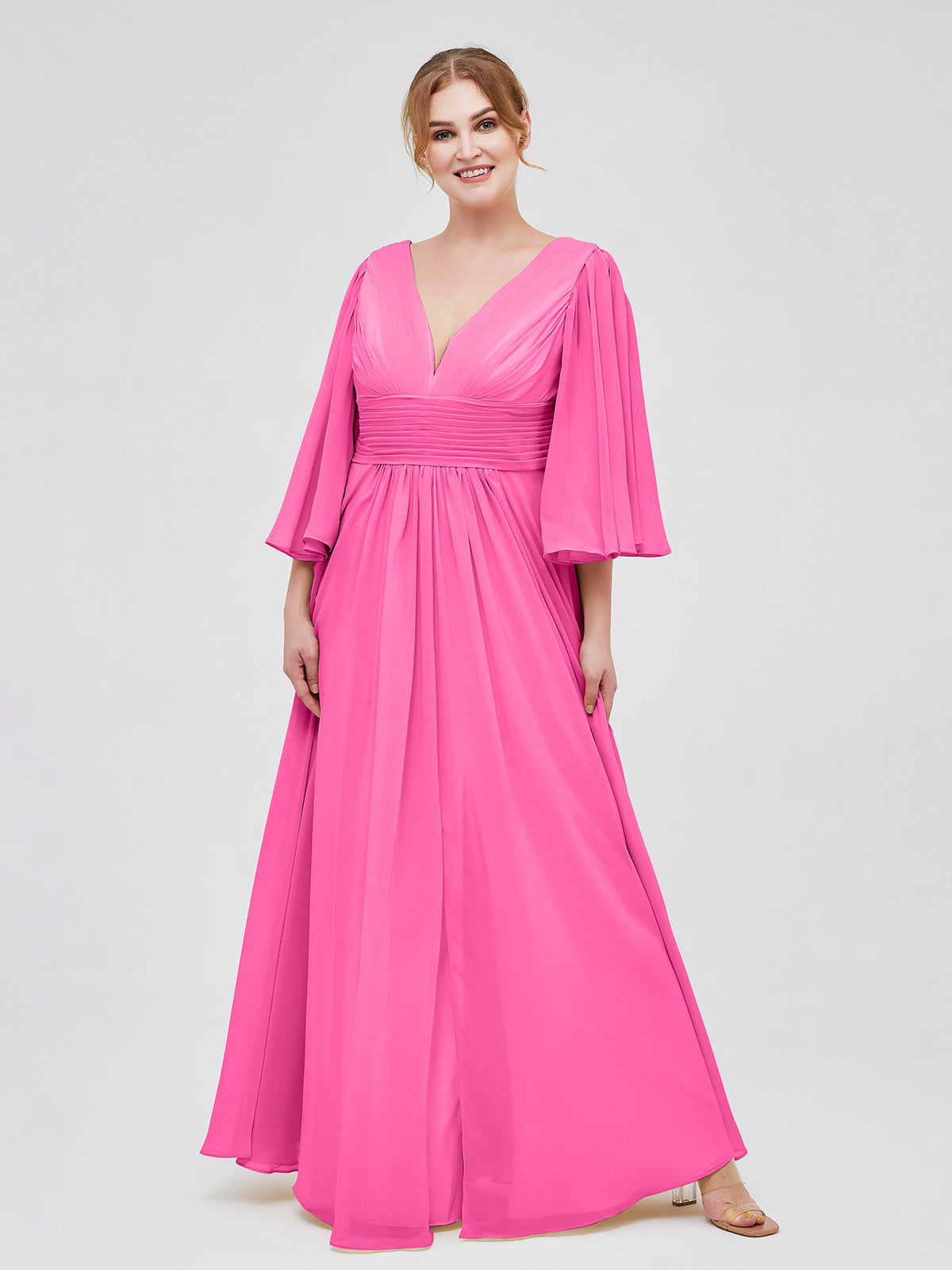 BABARONI Chiffon Azalea Bridesmaid Dresses Plunging V-Neck Floor-length ...