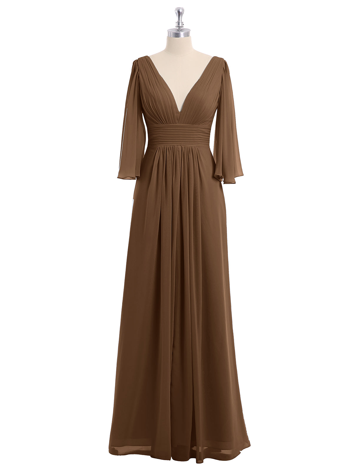 Deep V-neck Chiffon Dresses with Slit Nelly Brown | BABARONI