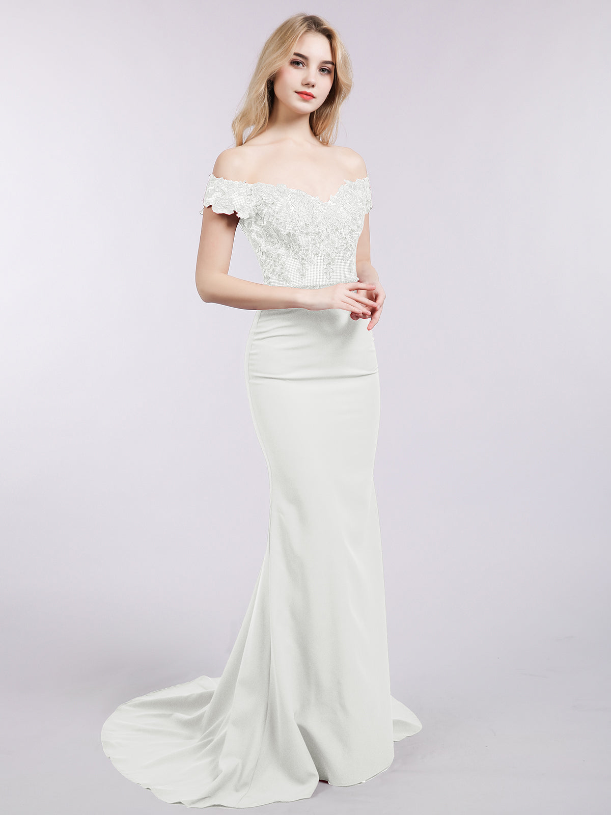 Off Shoulder Mermaid Gown with Train-Ivory Plus Size – BABARONI
