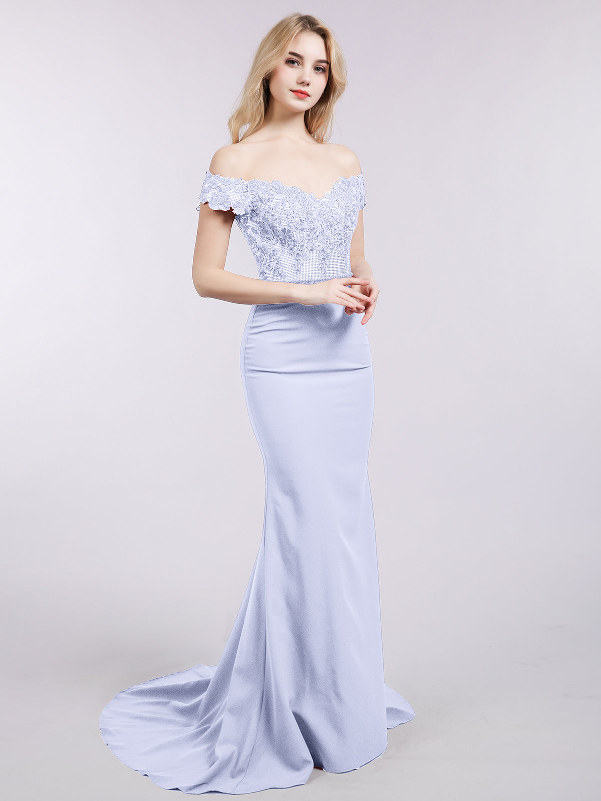 Off Shoulder Mermaid Gown with Train-Lavender Plus Size – BABARONI