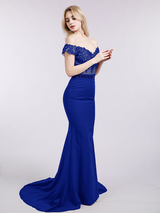 Off Shoulder Mermaid Gown with Train-Royal Blue – BABARONI