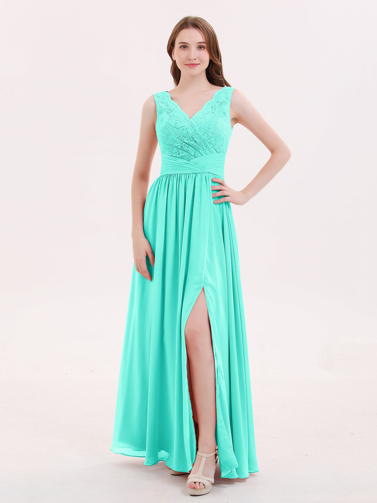 BABARONI Chiffon Spa Bridesmaid Dresses V-neck Floor-length Sleeveless ...