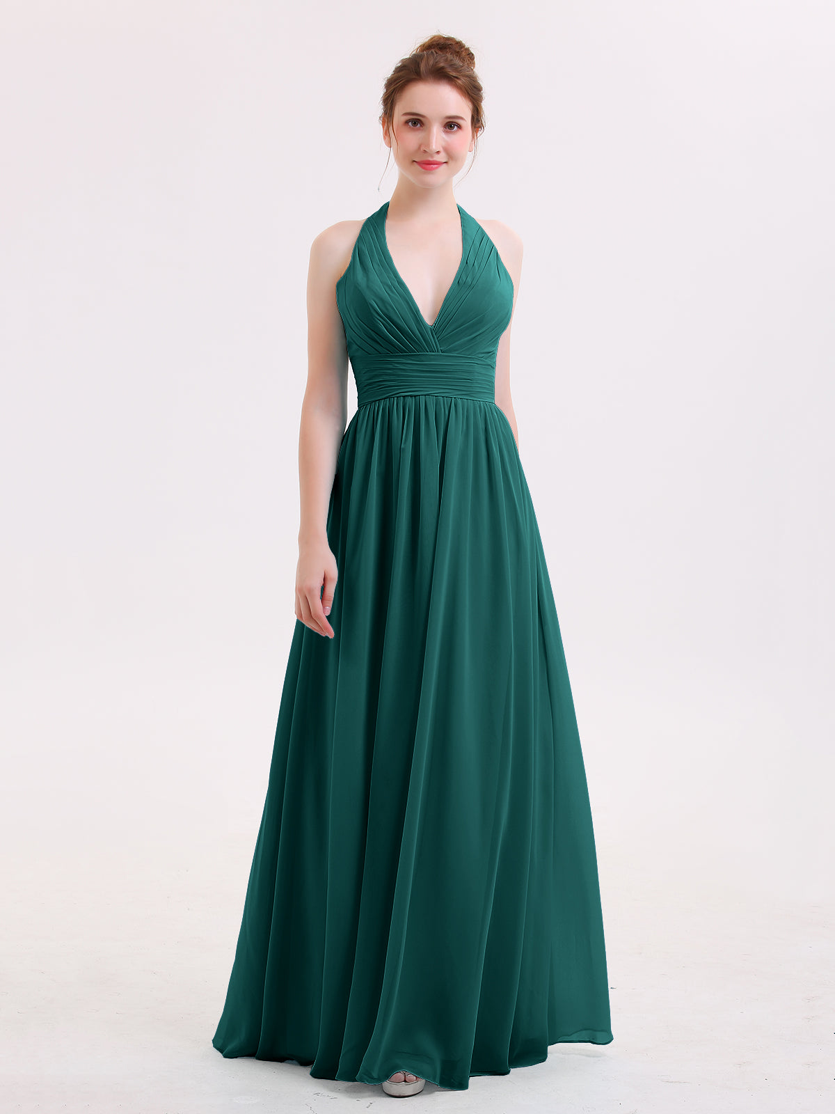 BABARONI Chiffon Peacock Bridesmaid Dresses Halter Floor-length ...
