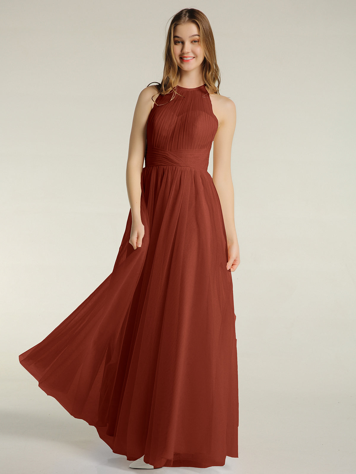 Illusion Neck Corss Waist Tulle Dresses-Rust Plus Size – BABARONI
