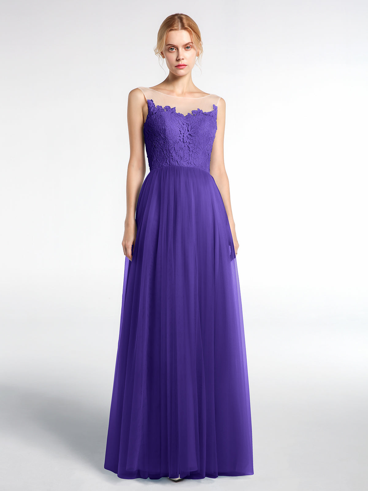 Illusion Neckline Lace and Tulle Maxi Dress-Regency – BABARONI