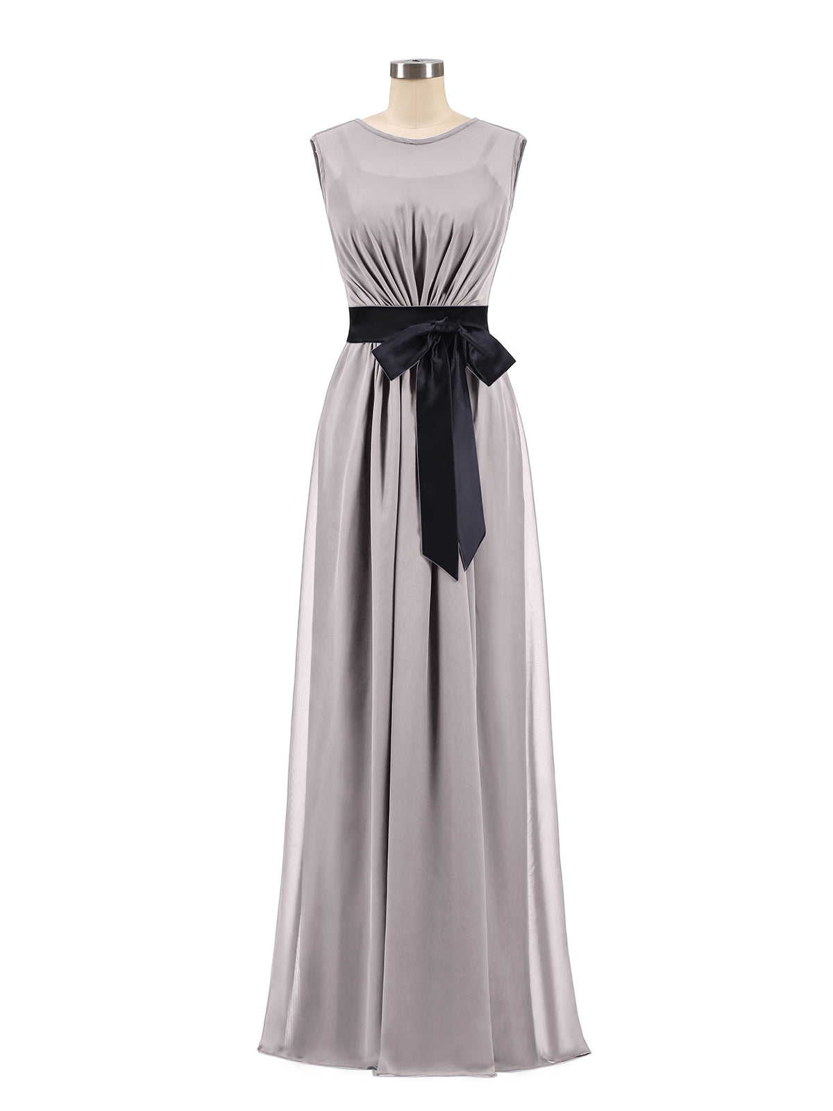 BABARONI Chiffon Silver Bridesmaid Dresses Illusion Floor-length ...
