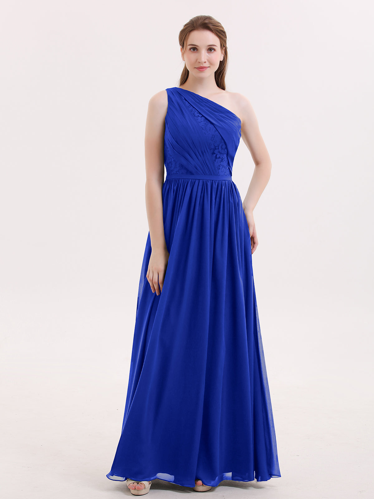BABARONI Chiffon Royal Blue Bridesmaid Dresses One Shoulder Floor ...
