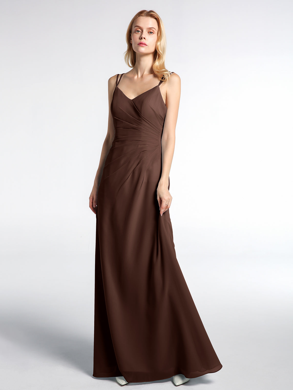 Double Straps Cross Back Chiffon Maxi Dress-Chocolate Plus Size – BABARONI