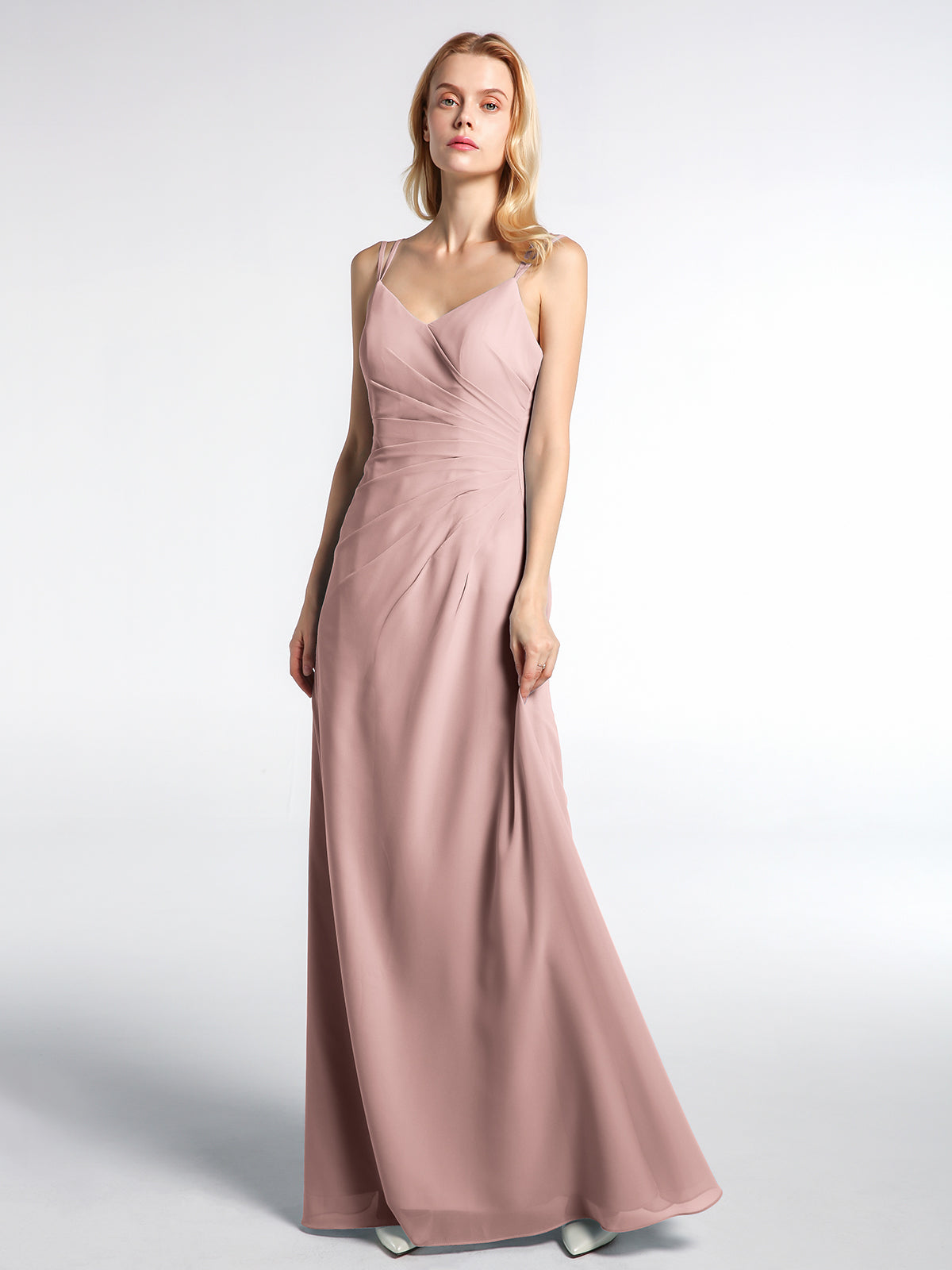 Double Straps Cross Back Chiffon Maxi Dress-Dusty Rose – BABARONI