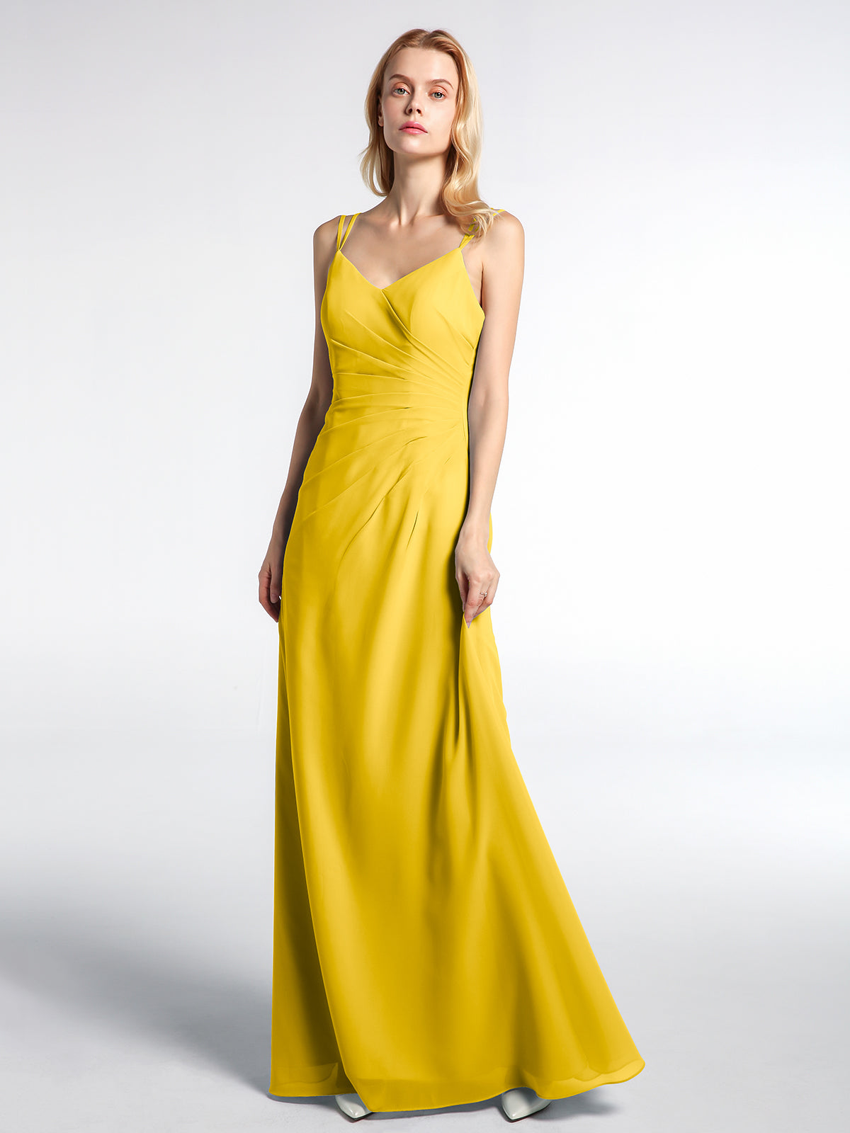 Double Straps Cross Back Chiffon Maxi Dress-Marigold – BABARONI