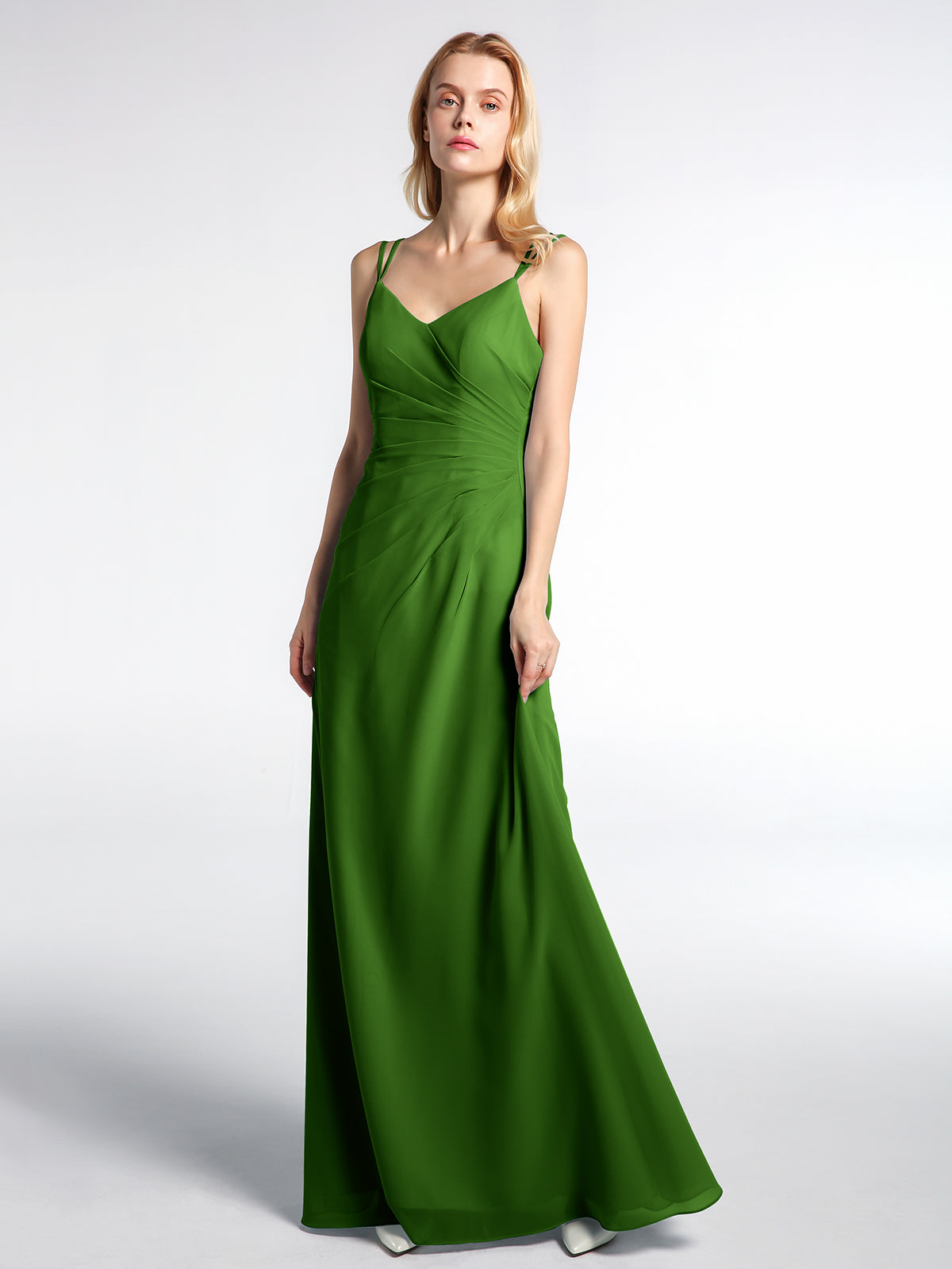 Double Straps Cross Back Chiffon Maxi Dress-Moss Plus Size – BABARONI