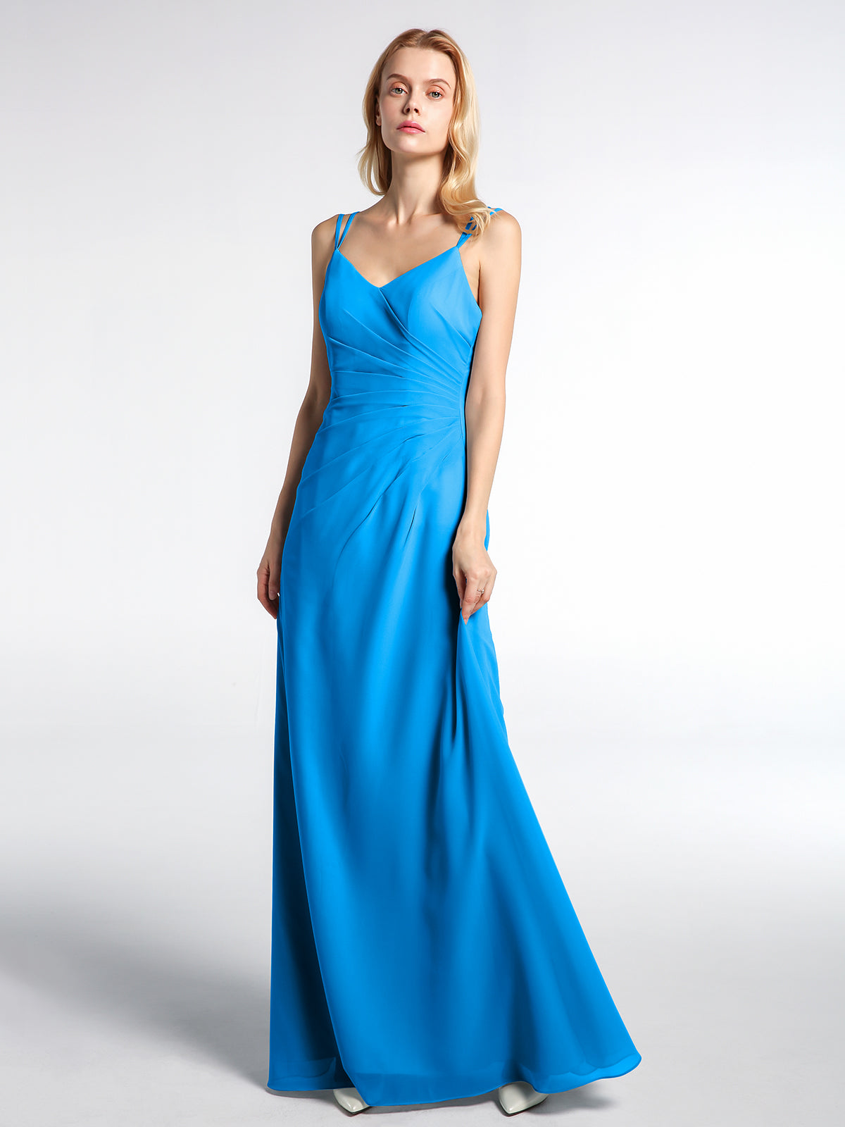 Double Straps Cross Back Chiffon Maxi Dress-Ocean Blue – BABARONI