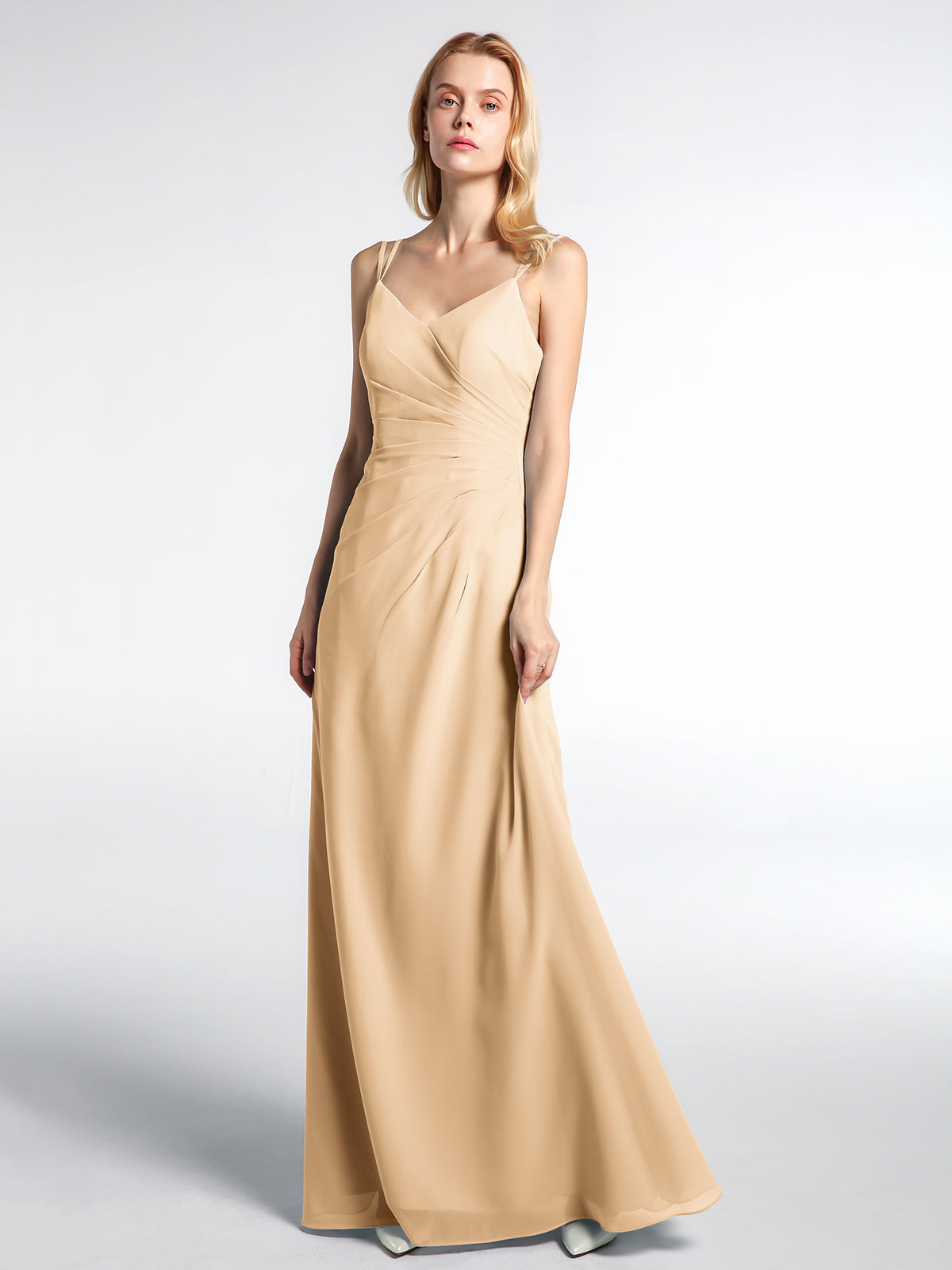 Double Straps Cross Back Chiffon Maxi Dress-Peach – BABARONI