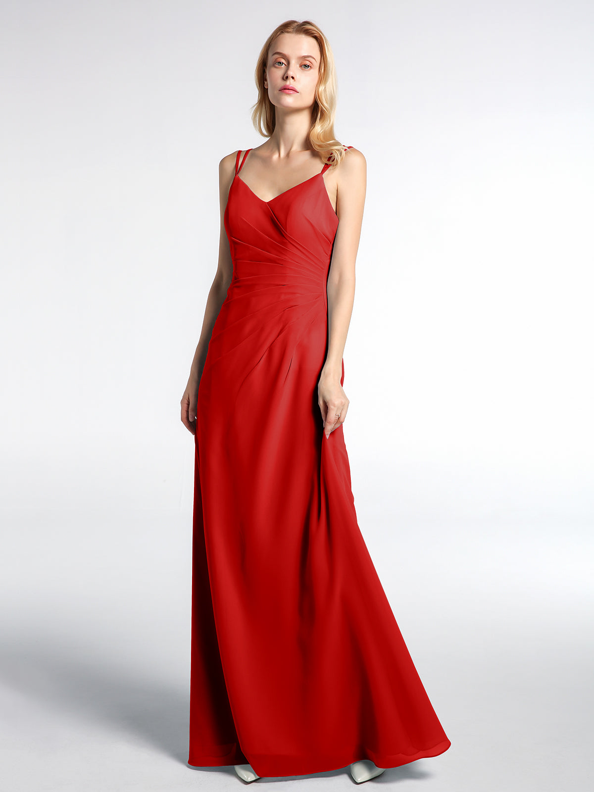 Double Straps Cross Back Chiffon Maxi Dress-Red – BABARONI
