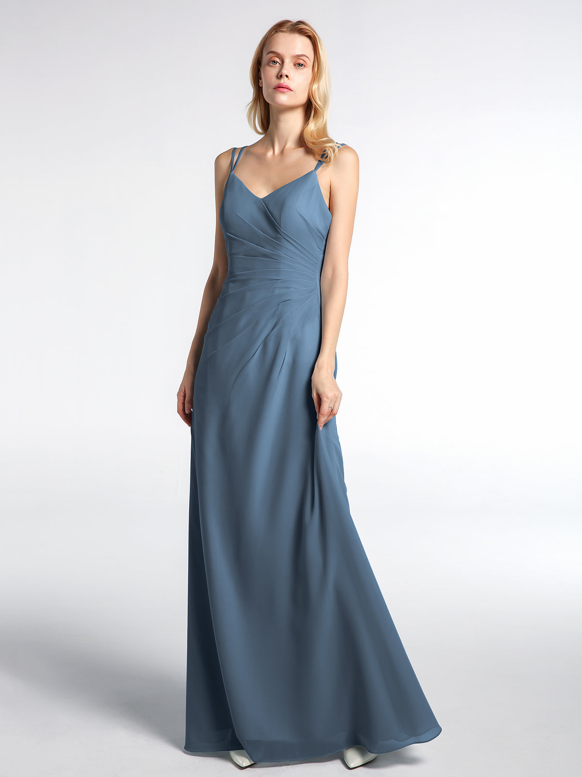 Double Straps Cross Back Chiffon Maxi Dress-Slate Blue – BABARONI