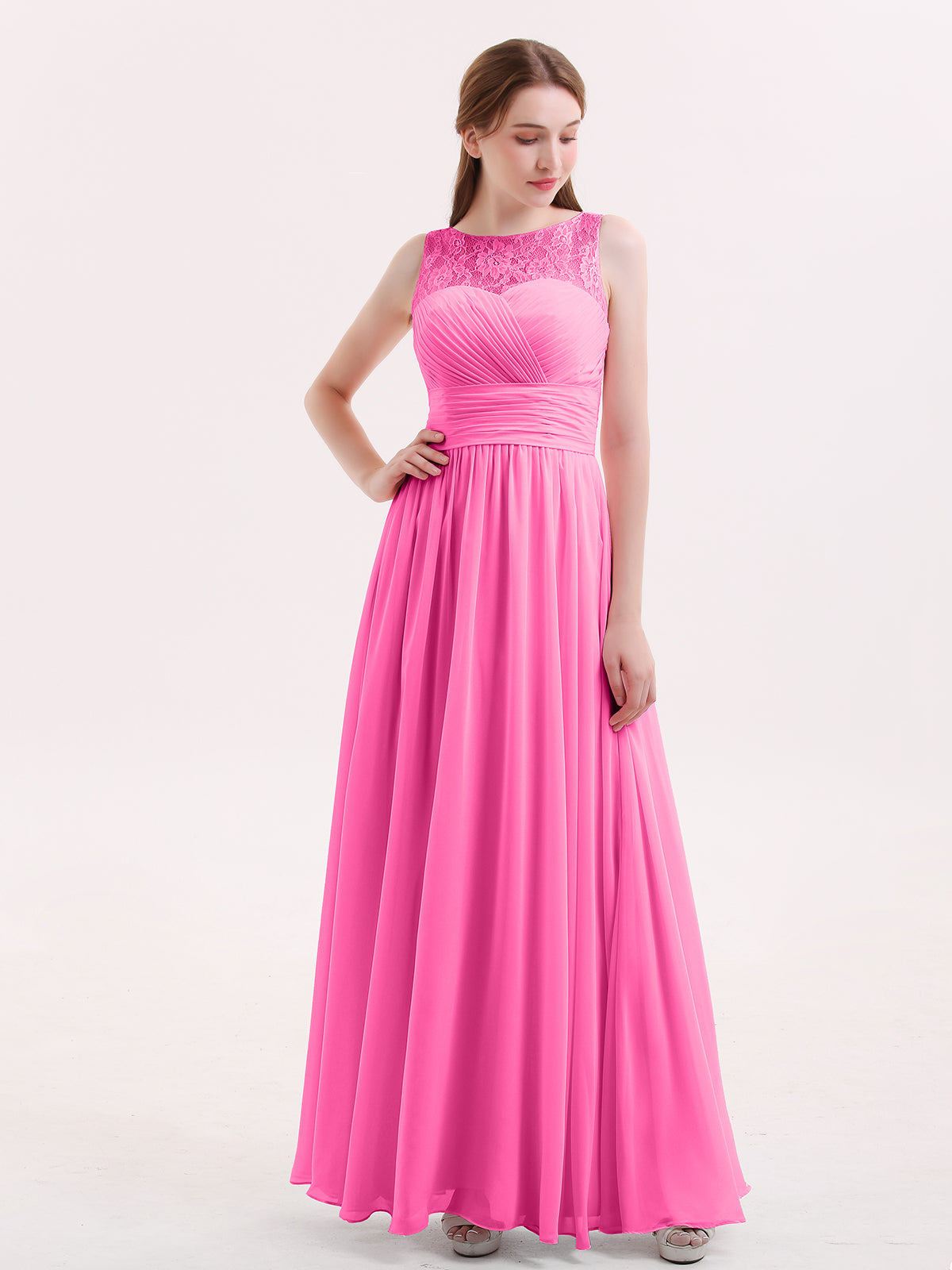 BABARONI Chiffon Azalea Bridesmaid Dresses Illusion Floor-length ...