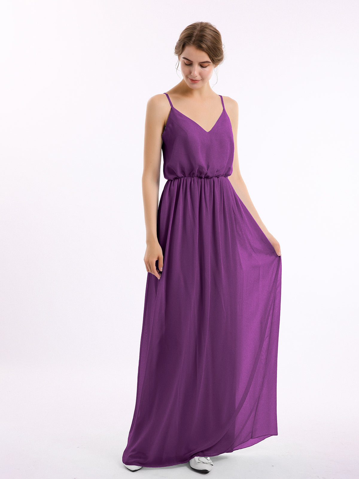 V-neck Spaghetti Strap Chiffon Bridesmaid Dresses-Grape Plus Size ...
