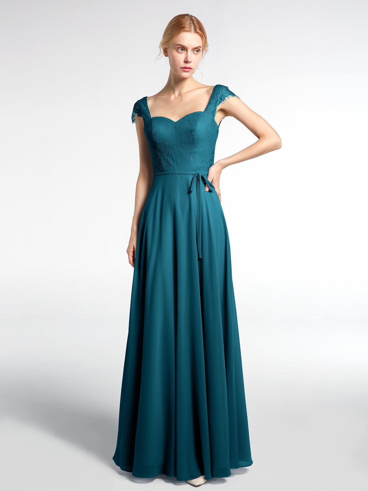 BABARONI Chiffon Ink Blue Bridesmaid Dresses Sweetheart Floor-length ...