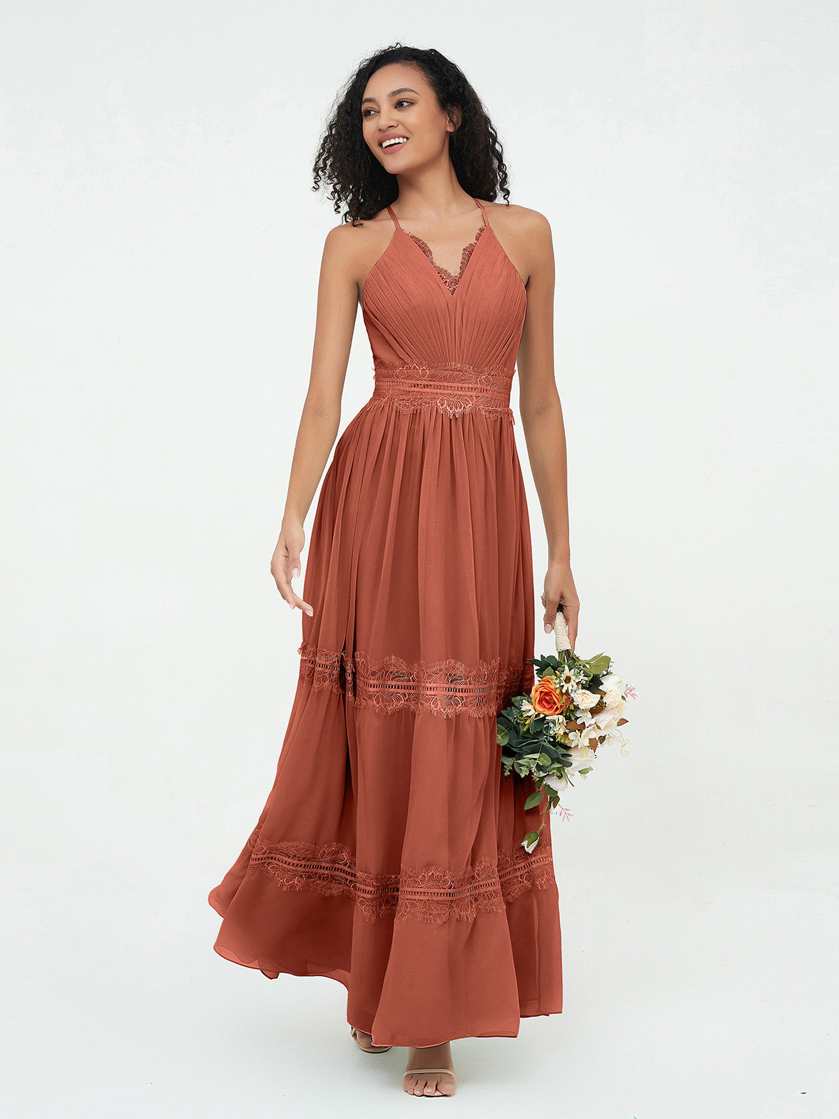 Lace and Chiffon Tiered Skirt Boho Dresses-Rust Plus Size – BABARONI