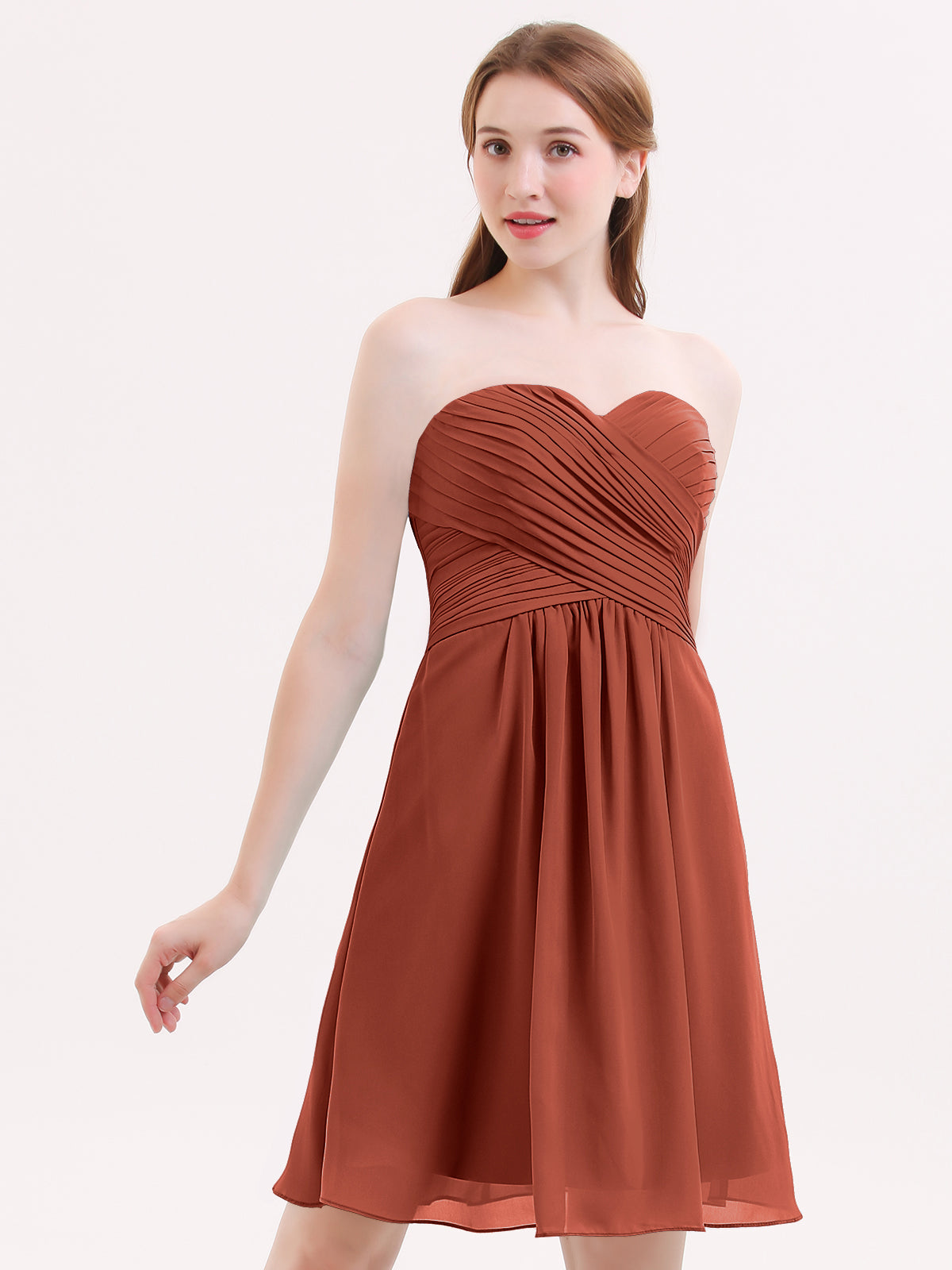 Short Strapless Bridesmaid Dress with Sweetheart-Rust Plus Size – BABARONI