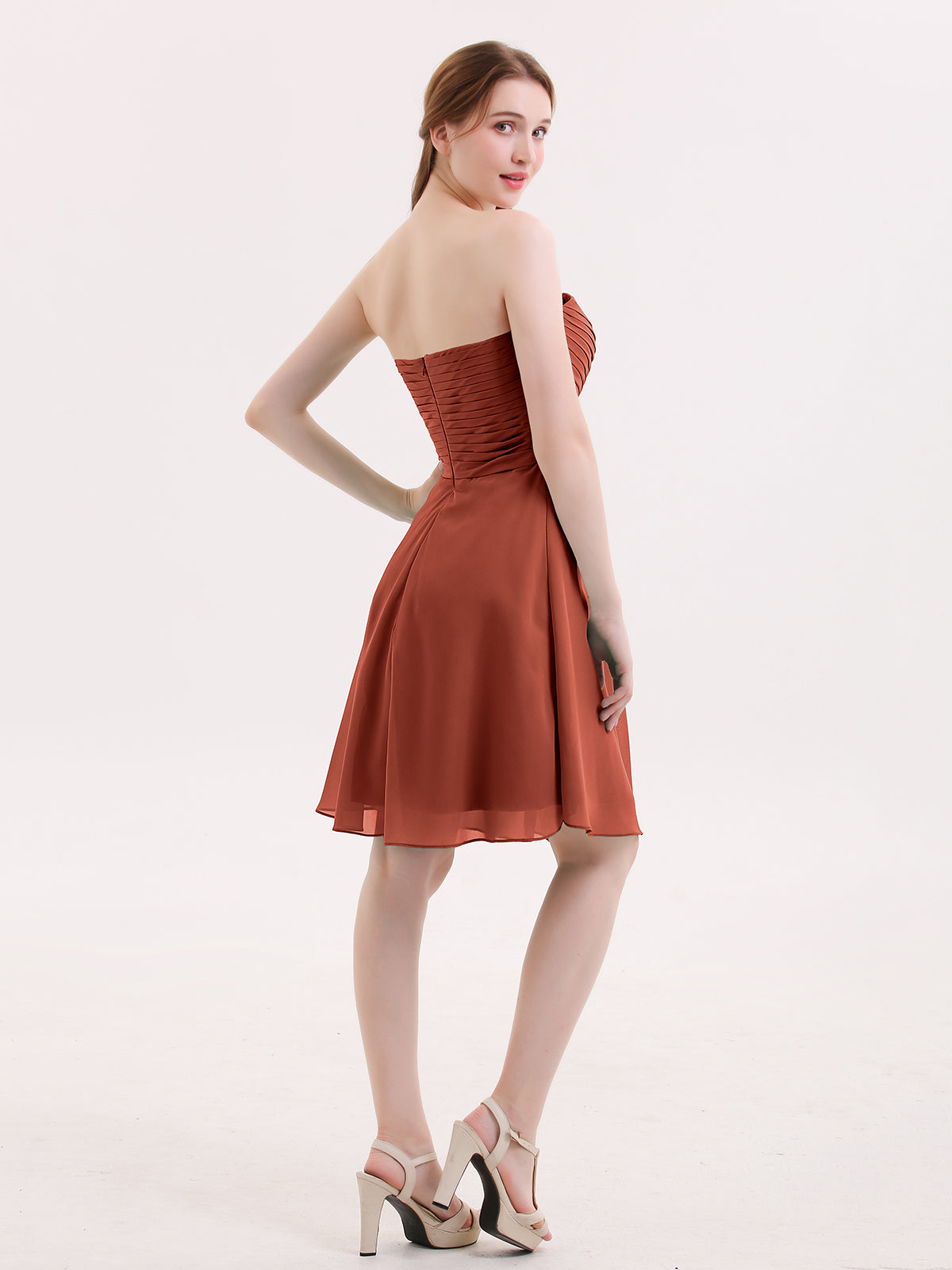 Short Strapless Bridesmaid Dress with Sweetheart-Rust Samantha BABARONI