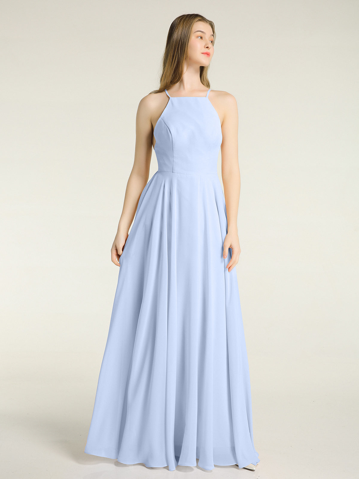 BABARONI Chiffon Sky Blue Bridesmaid Dresses Square Floor-length ...