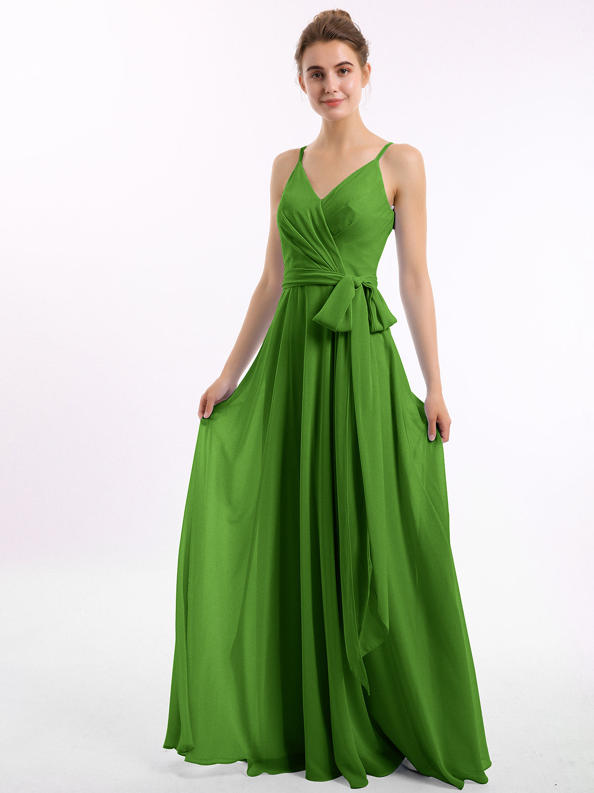 Spaghetti Strap Chiffon Dresses with Sash Bow-Moss Plus Size – BABARONI