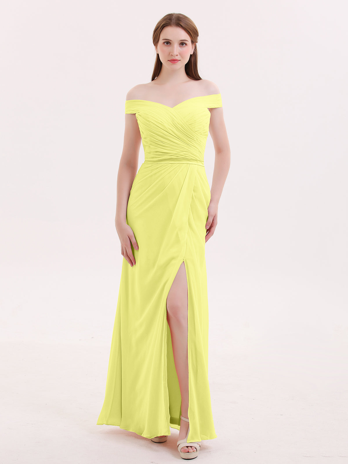 BABARONI Chiffon Daffodil Bridesmaid Dresses Off-the-shoulder Floor ...