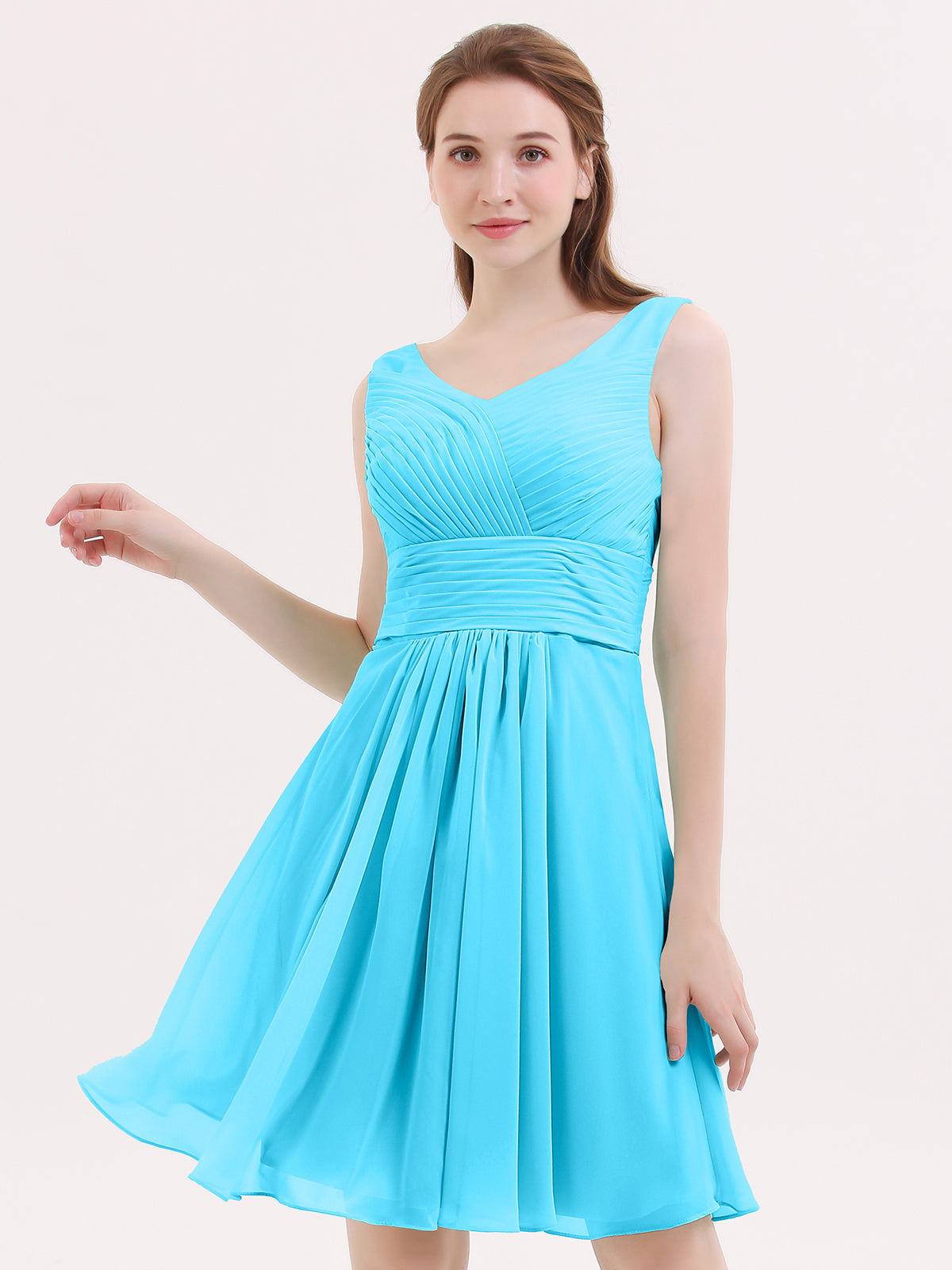 BABARONI Chiffon Pool Bridesmaid Dresses V-neck Short/Mini Sleeveless ...
