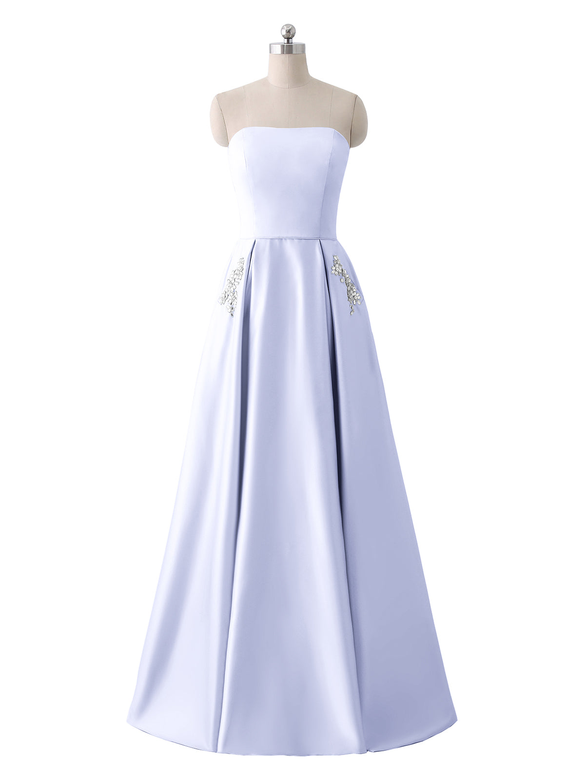 BABARONI Satin Lavender Bridesmaid Dresses Strapless Floor-length Lace ...