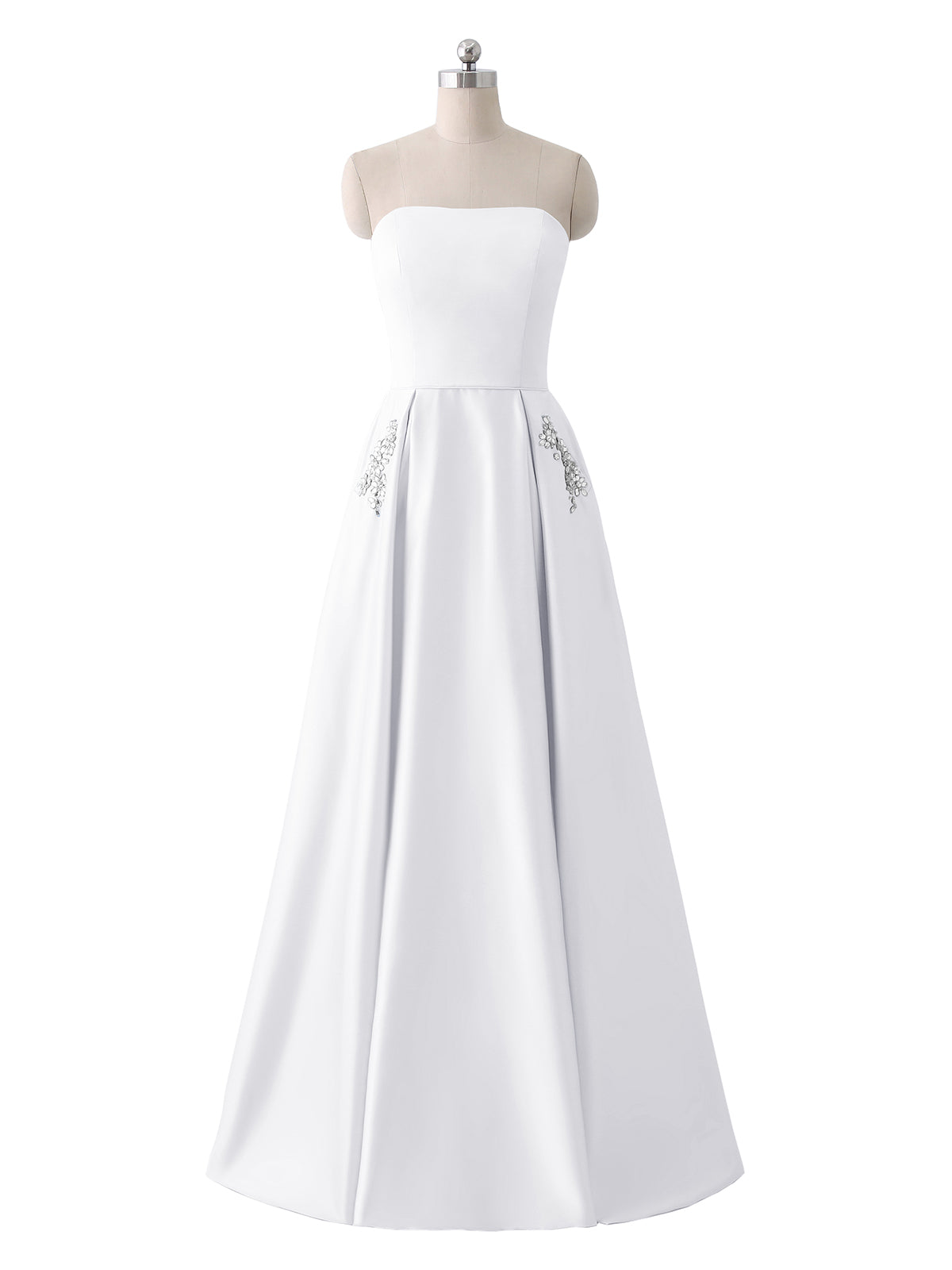 Strapless Satin Dress with Beaded Pocket-Plum Plus Size – BABARONI