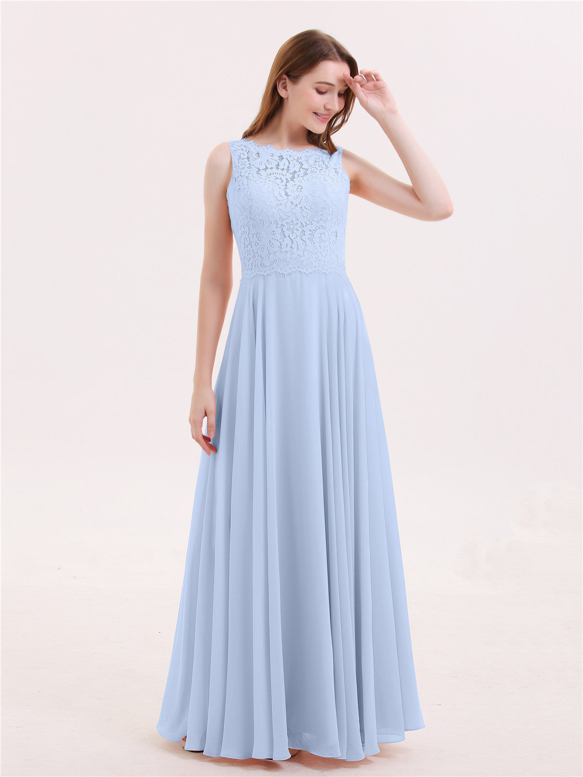 BABARONI Chiffon Sky Blue Bridesmaid Dresses Bateau Floor-length ...