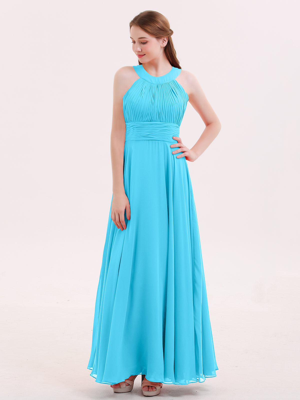BABARONI Chiffon Pool Bridesmaid Dresses Halter Floor-length Sleeveless ...