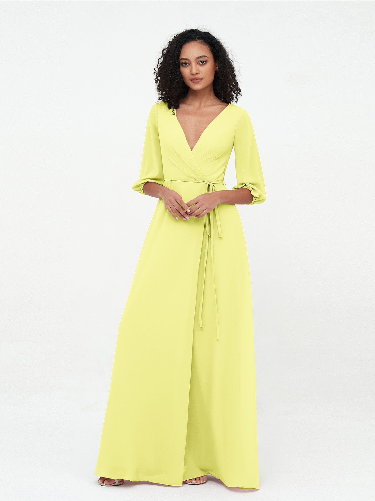 Deep V-neck 1/2 Sleeves Chiffon Max Dresses-Daffodil Plus Size – BABARONI