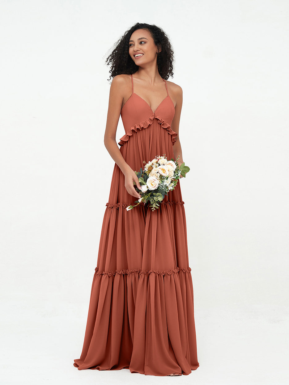 BABARONI Chiffon Rust Bridesmaid Dresses Sweetheart Floor-length ...