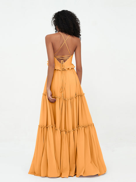 BABARONI Chiffon Tangerine Bridesmaid Dresses Sweetheart Floor-length ...