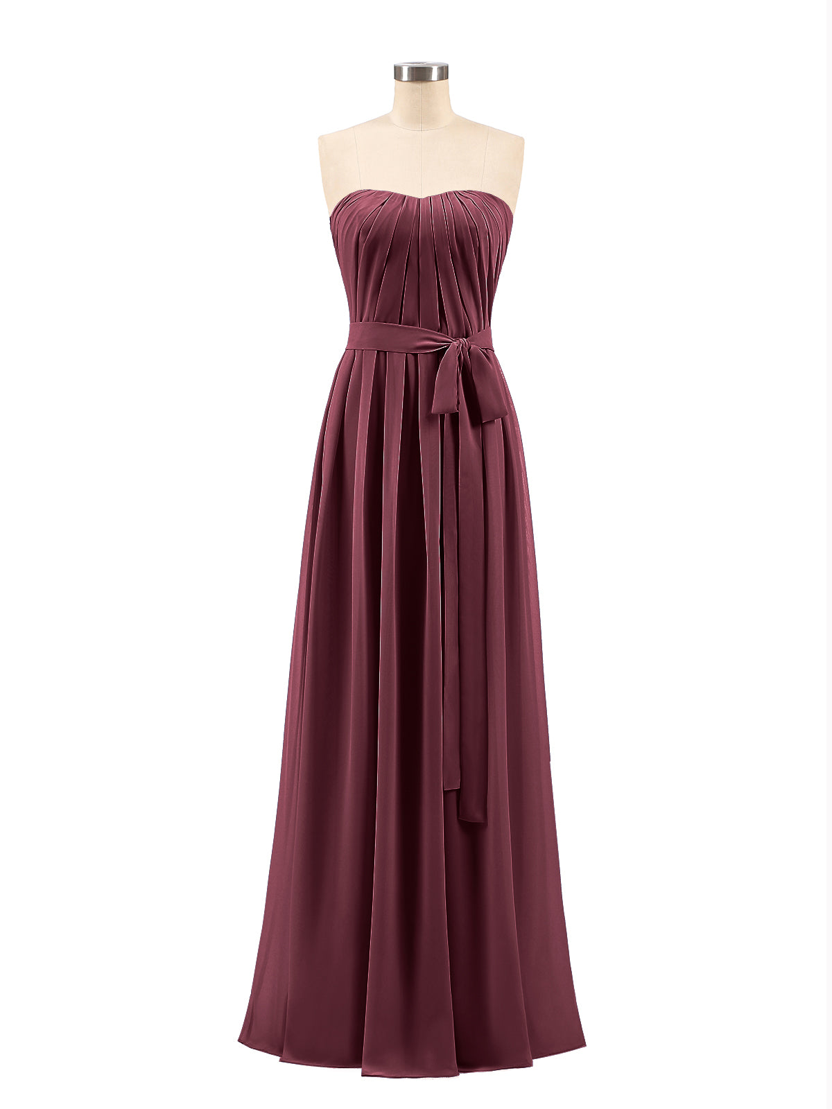 Chiffon Strapless Bridesmaid Gown with Sash-Cabernet – BABARONI