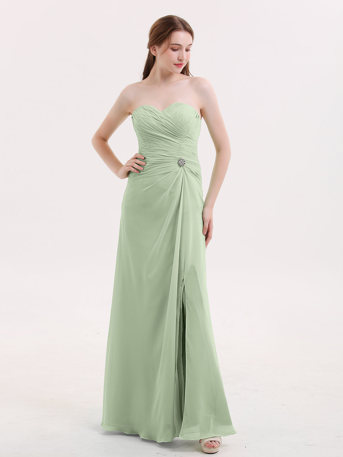 Strapless Sweetheart Neck Dress with Slit-Dusty Sage Plus Size – BABARONI