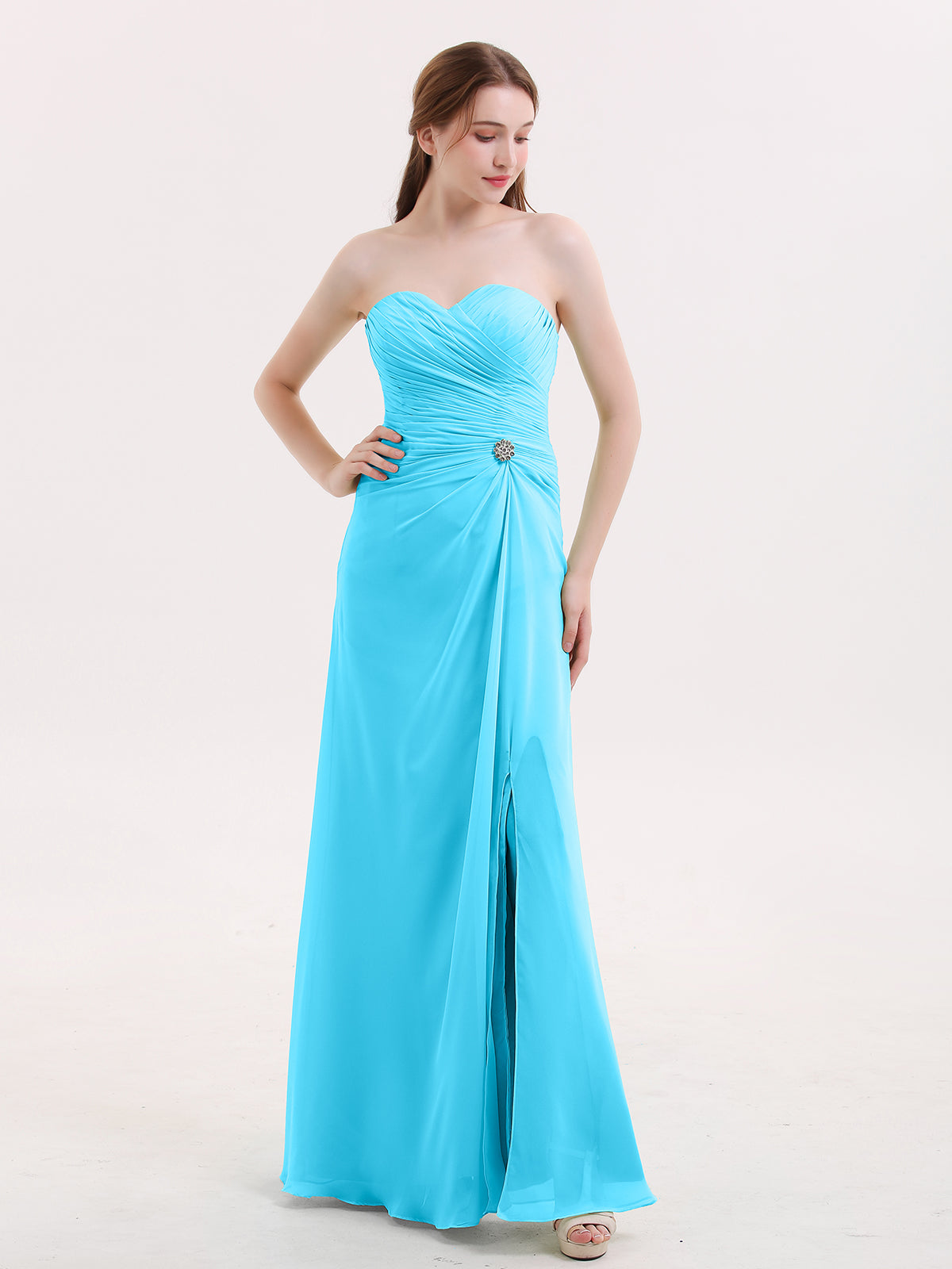 BABARONI Chiffon Pool Bridesmaid Dresses Sweetheart Floor-length ...