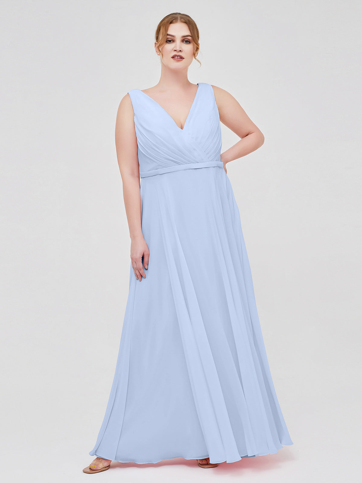 V Neckline Chiffon Bridesmaid Dresses Vicky Sky Blue | BABARONI