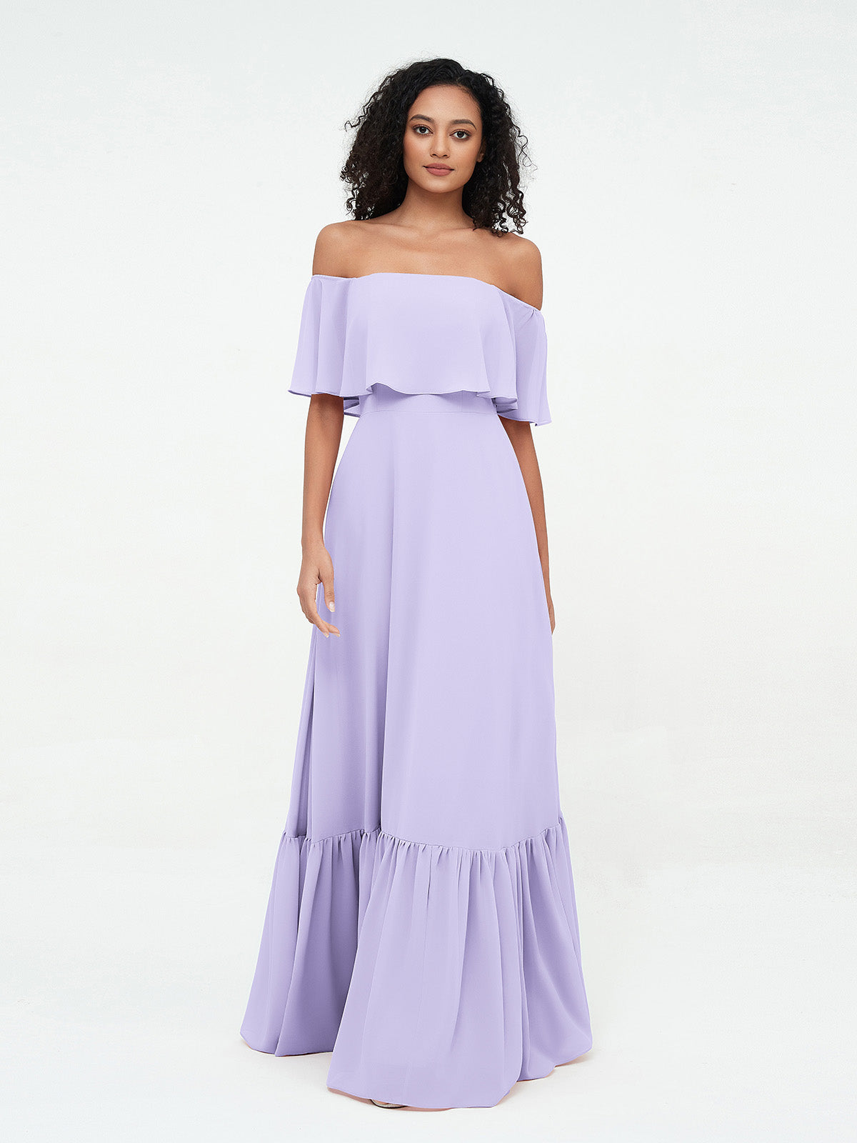 Off Shoulder Chiffon Tiered Skirt Max Dresses-Lilac Plus Size – BABARONI