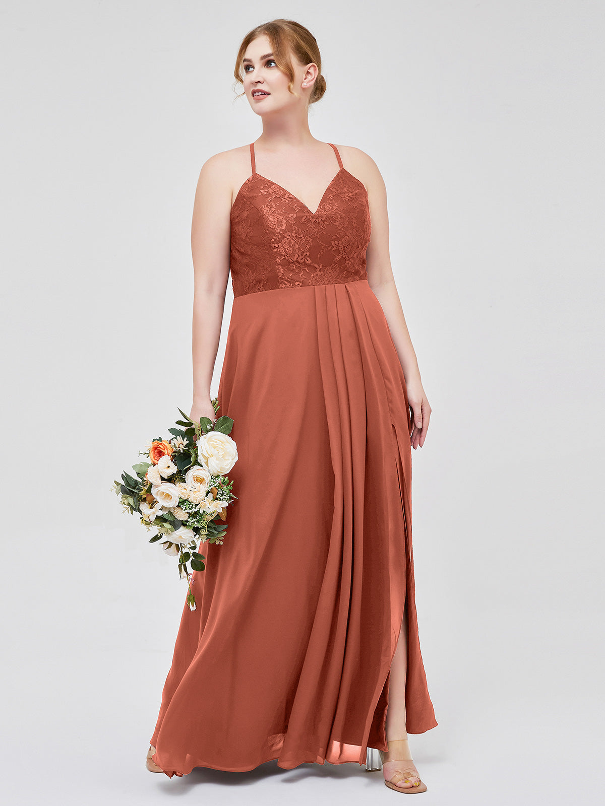 BABARONI Chiffon Rust Bridesmaid Dresses V-neck Floor-length Spaghetti ...