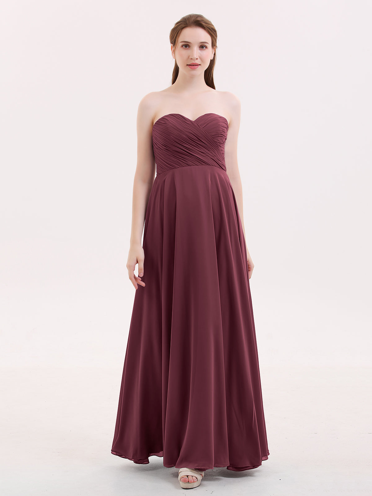 BABARONI Chiffon Cabernet Bridesmaid Dresses Sweetheart Floor-length ...